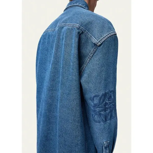 Loewe Anagram-sleeve Denim Overshirt - Medium Blue Denim