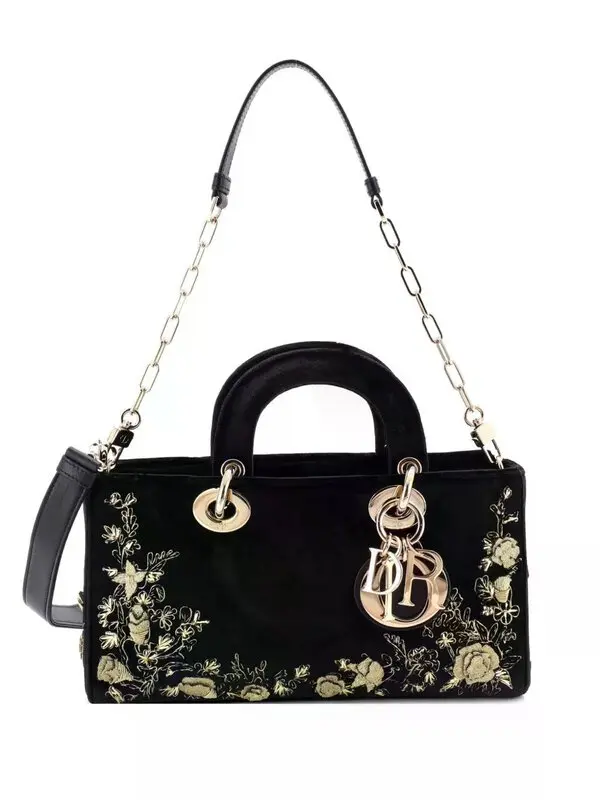 Dior Lady D-joy Embroidered Velvet Medium Shoulder Bag - Black