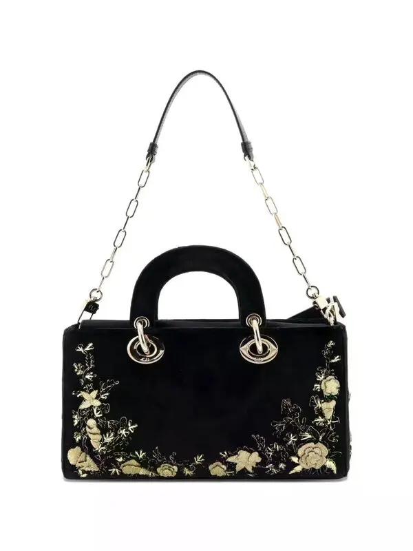Dior Lady D-joy Embroidered Velvet Medium Shoulder Bag - Black