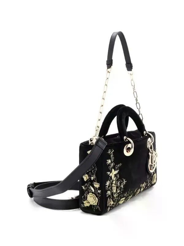 Dior Lady D-joy Embroidered Velvet Medium Shoulder Bag - Black