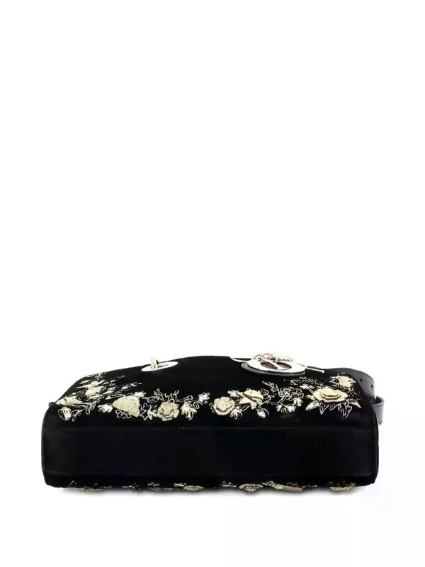 Dior Lady D-joy Embroidered Velvet Medium Shoulder Bag - Black