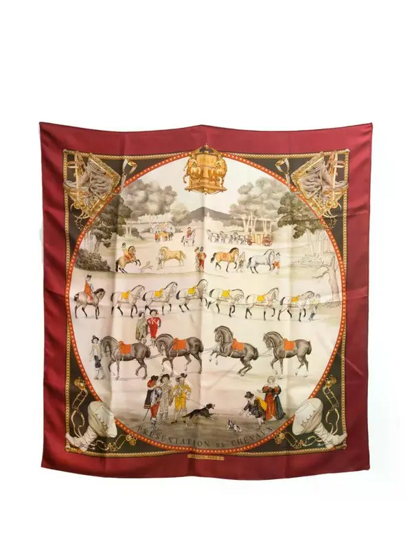 Hermès 1970s Presentation De Chevaux Silk Scarf - Red