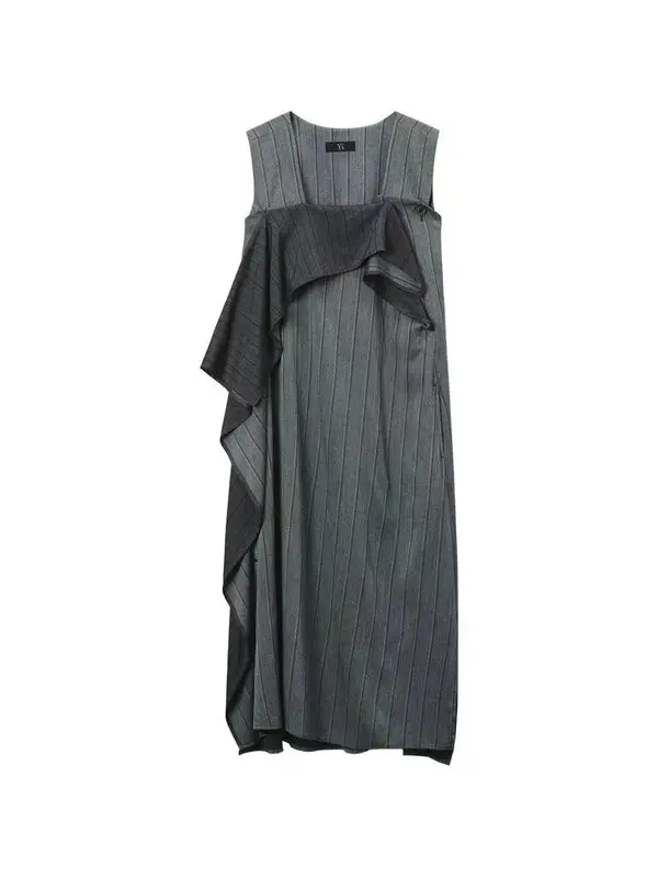 Y’s Striped Sleeveless Dress With Ruffle Detail