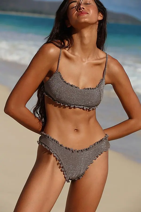 TOAST Fp X Signature Frill Shine Bikini Top - Coffee Glitter