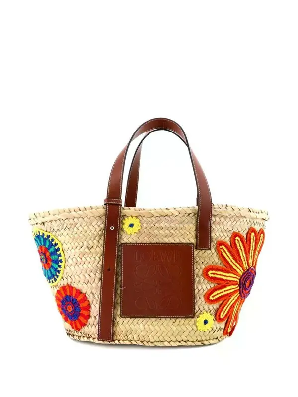 Loewe Basket Woven Raffia Applique Medium Tote
