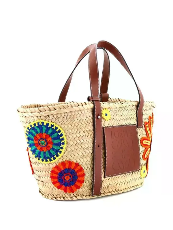 Loewe Basket Woven Raffia Applique Medium Tote