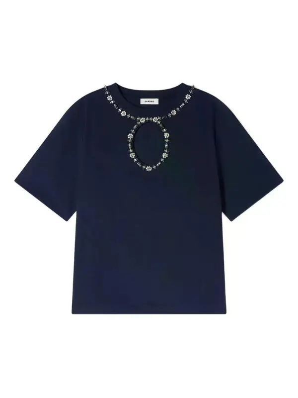Sandro Rhinestone Openwork T-shirt - Blue
