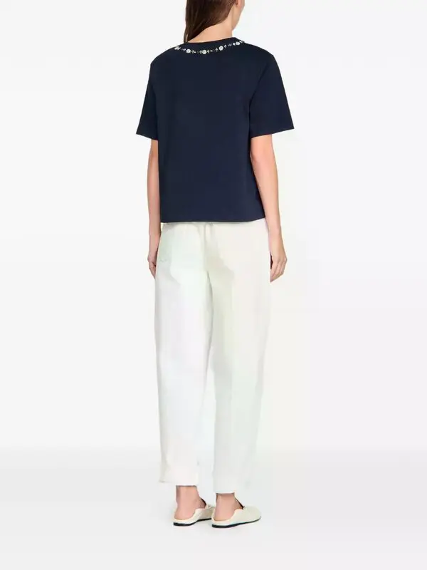 Sandro Rhinestone Openwork T-shirt - Blue
