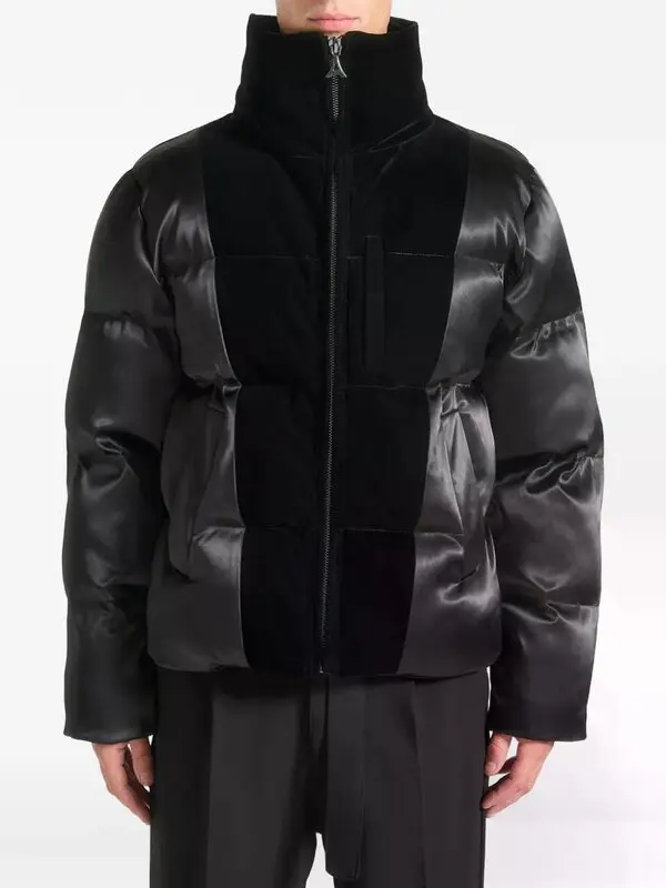 Manière De Voir Satin Velvet Panelled Puffer Jacket - Black
