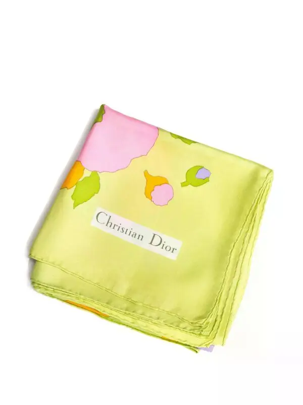 Dior 1970s Floral Silk Scarf - Green