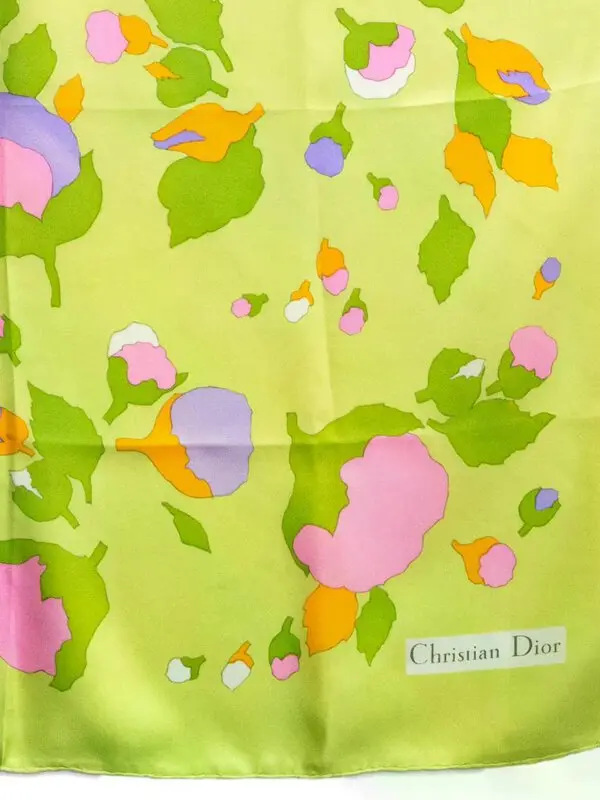 Dior 1970s Floral Silk Scarf - Green