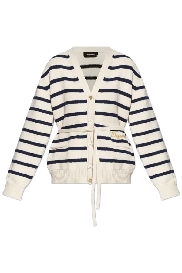 Dsquared2 Striped Knit Cardigan With Belt - Cream
