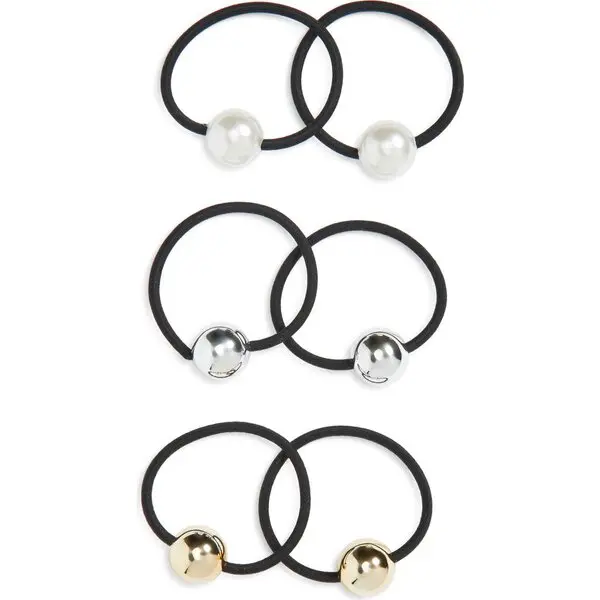 Tasha Ball Ponytail Holders Set Of 6 - Gold Silver