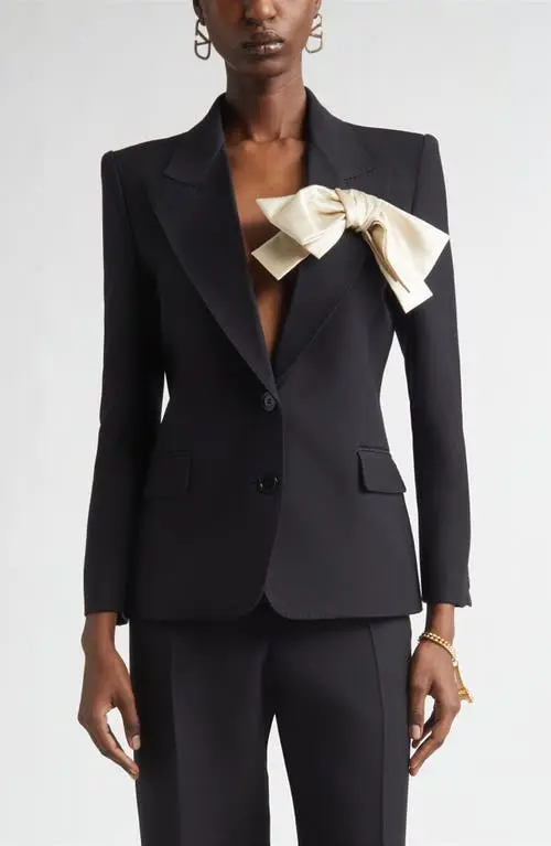 Valentino Garavani Double Duchesse Bow Detail Crepe Couture Jacket - Black/ivory