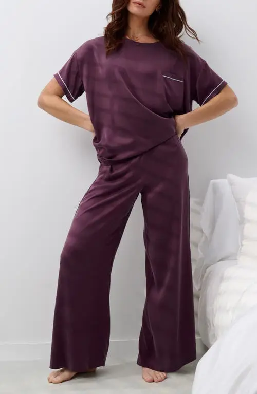 Lunya Washable Silk Piped Pajamas - Vintage Merlot