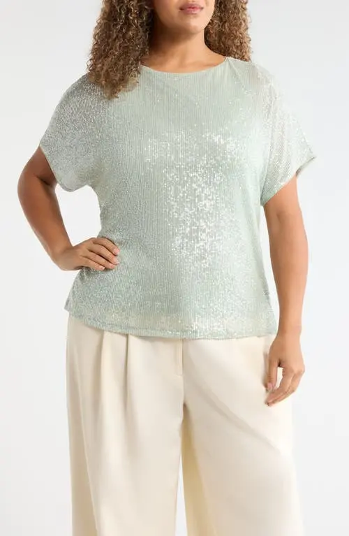 Anne Klein Sequin Dolman T-shirt - Soft Aloe