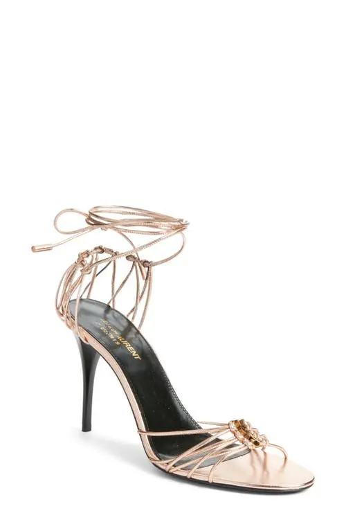 Saint Laurent Babylone Ankle Tie Sandal - Metallic Gold