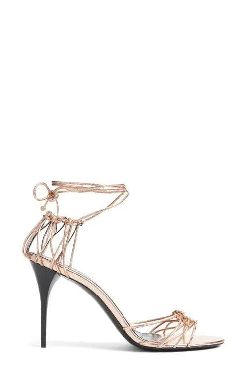 Saint Laurent Babylone Ankle Tie Sandal - Metallic Gold