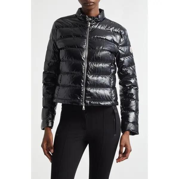 Moncler Papillon Crop Lacquered Nylon Puffer Jacket - Black