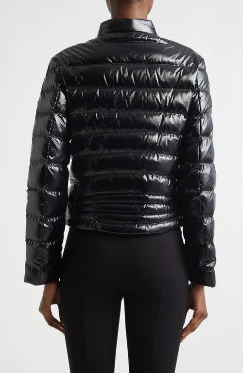 Moncler Papillon Crop Lacquered Nylon Puffer Jacket - Black