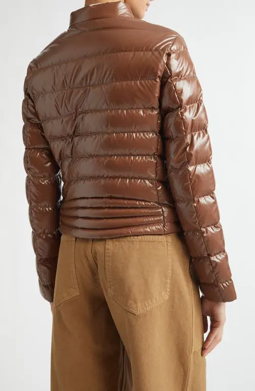 Moncler Papillon Crop Lacquered Nylon Puffer Jacket - Brown