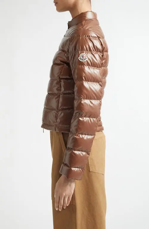 Moncler Papillon Crop Lacquered Nylon Puffer Jacket - Brown