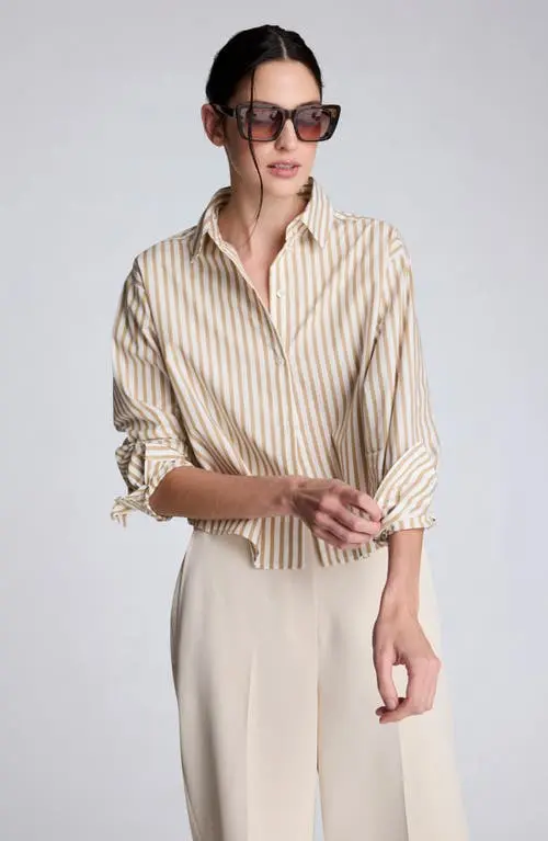 KENNETH COLE Striped Cropped Button-up Shirt