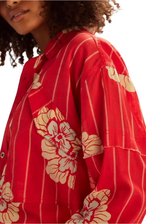 Free People Hidden Flower Button-up Shirt - Cherry Combo