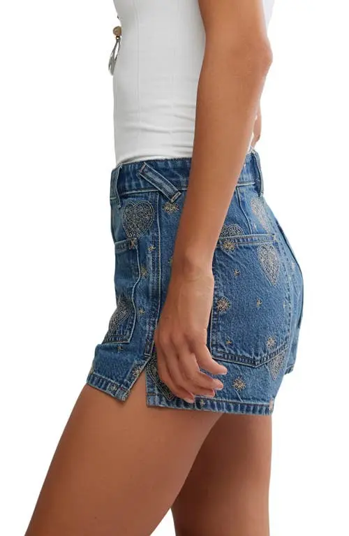 Free People Bettie Embroidered Denim Shorts