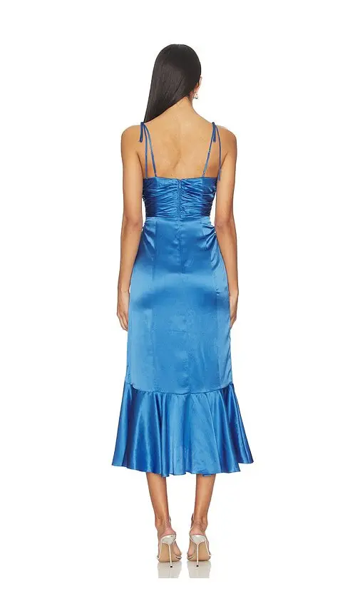 Cinq À Sept Mireya Ruched Floral Applique Ruffle Dress