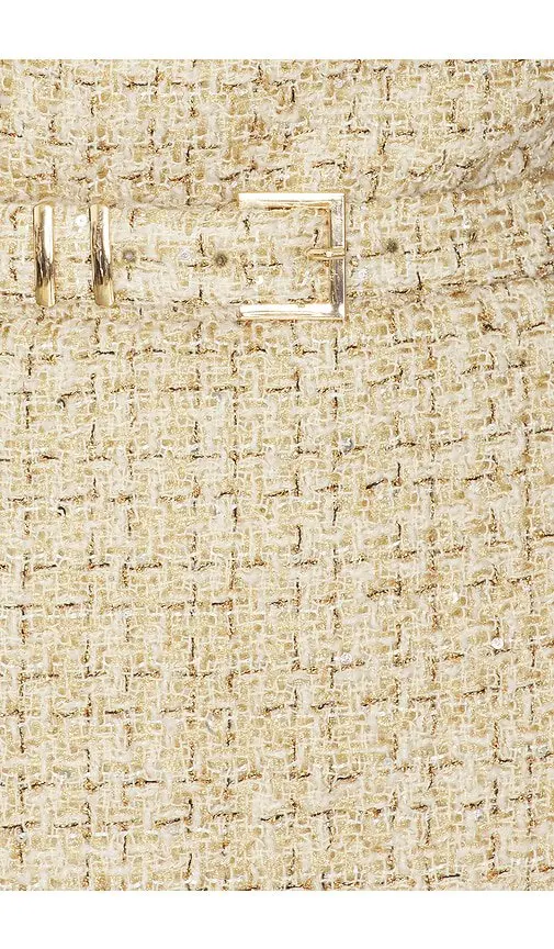 Retrofete Concetta Tweed Romper With Faux Fur Trim