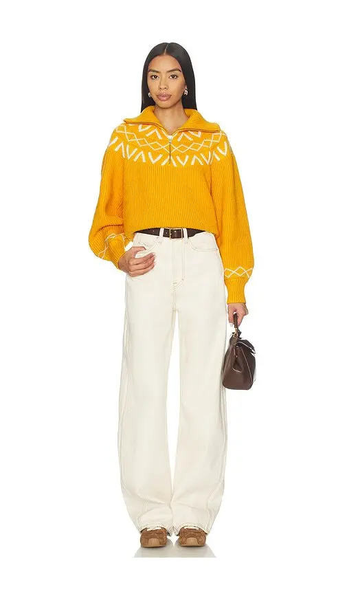 Varley Sigrid Fairisle Half Zip Knit Sweater - Yellow