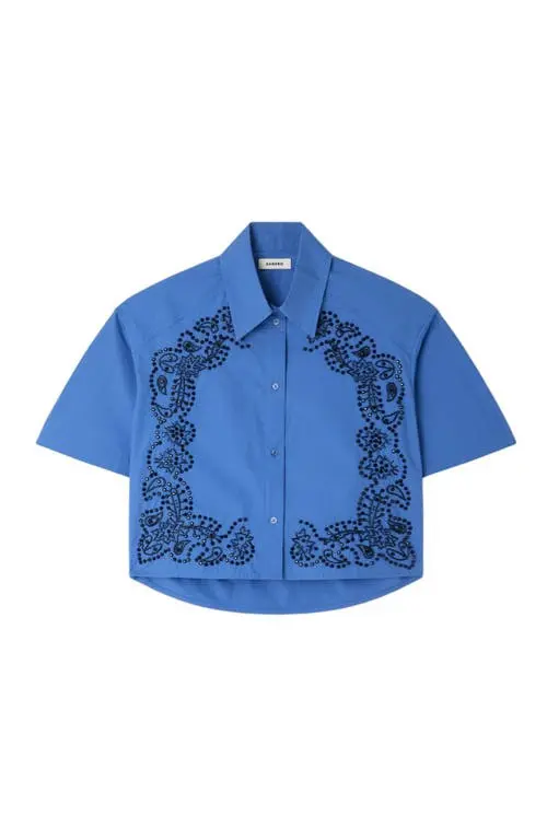 Sandro Embroidered And Beaded Cotton Shirt