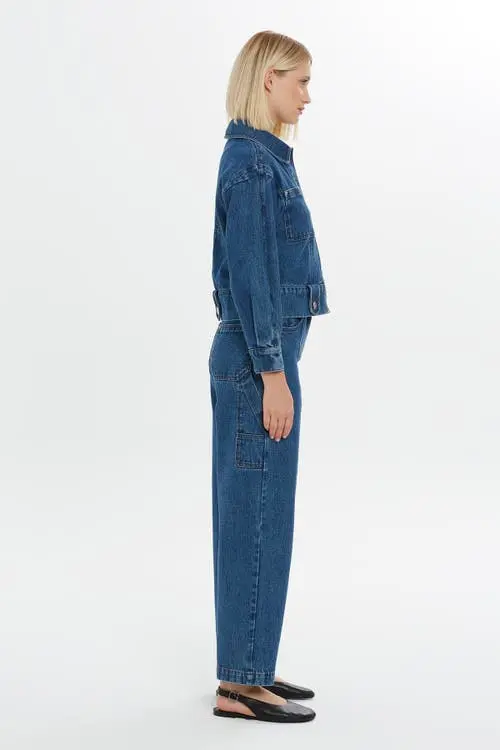 GIZIA Short Denim Jacket With Leather Details