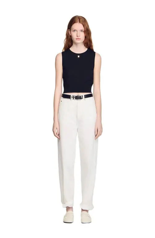 Sandro Sleeveless Knit Cropped Sweater - Black