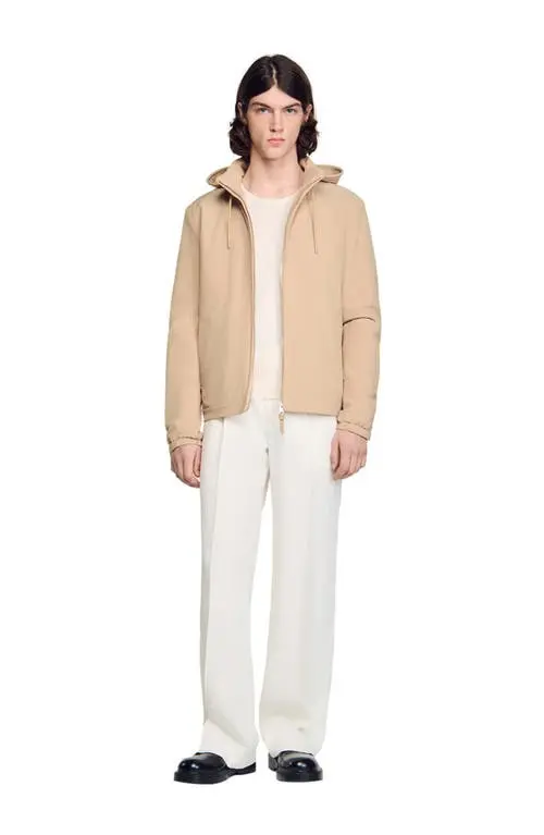 Sandro Hooded Zip-up Jacket - Sand