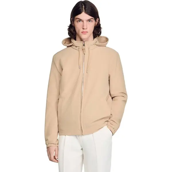 Sandro Technical Fabric Hooded Zip-up Jacket - Sand
