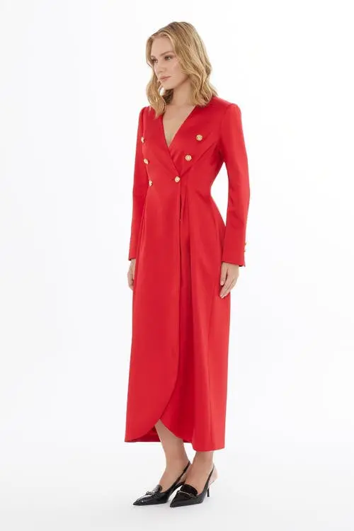 GIZIA Button Detail V-neck Maxi Dress