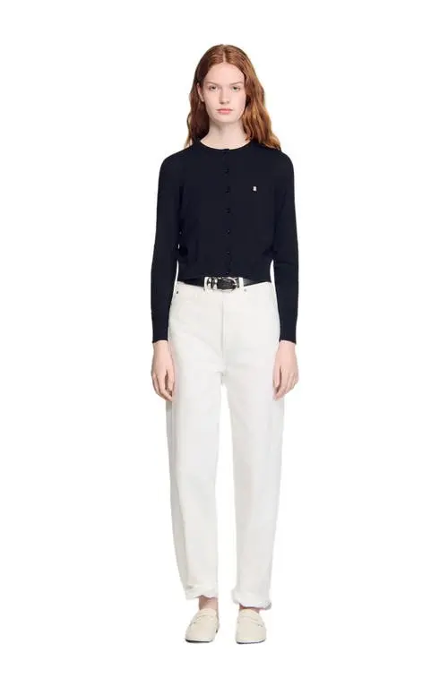 Sandro Cropped Padded Round Neck Cardigan - Black