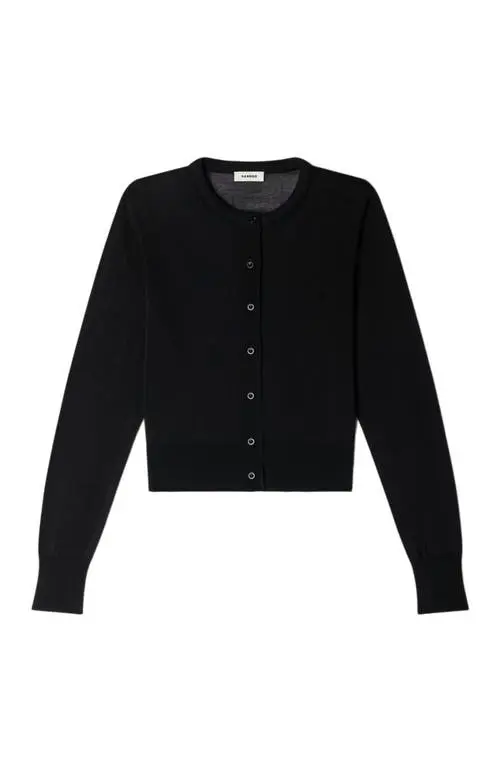 Sandro Cropped Padded Round Neck Cardigan - Black