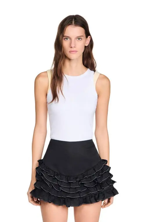 Sandro Ruffled Skort With Topstitching