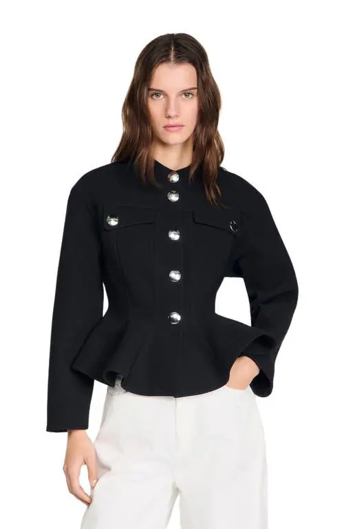Sandro Cropped Ruffled Peplum Jacket