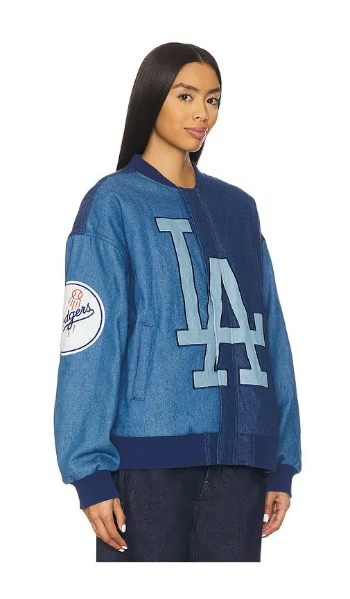 Terez Dodgers Denim Logo Bomber Jacket