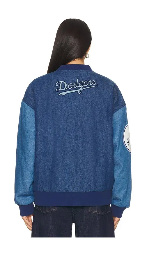Terez Dodgers Denim Logo Bomber Jacket