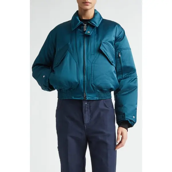 Victoria Beckham Down Sateen Bomber Jacket - Dark Teal
