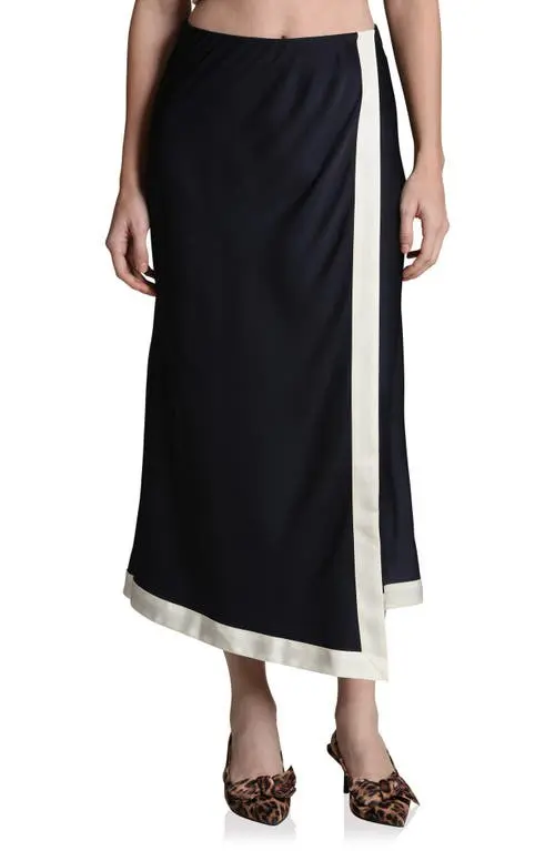 Avec Les Filles Asymmetric Faux-wrap Midi Skirt - Navy