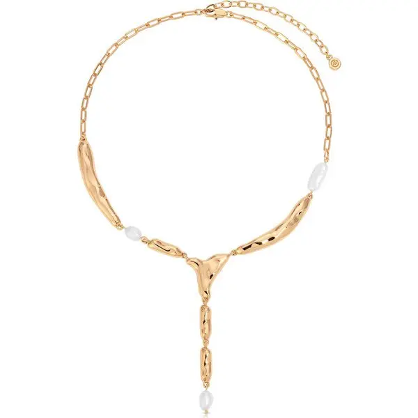 Ettika Liquid Metal & Freshwater Pearl Y-necklace - Gold