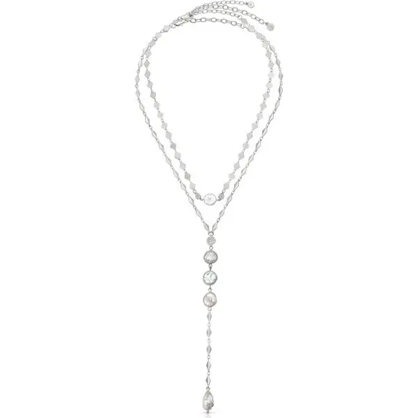 Ettika Dreamin Genuine Freshwater Pearl Layered Y-necklace Set - Silver