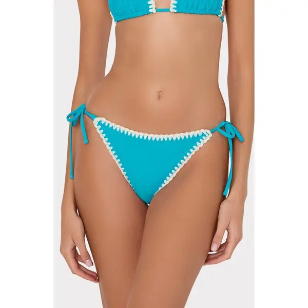 MILLY Whipstitch Detail String Bikini Bottom - Teal
