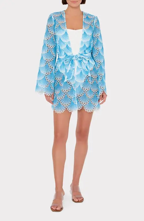 MILLY Jessie Bubble Wave Lace Cover-up Dress - Blue/white